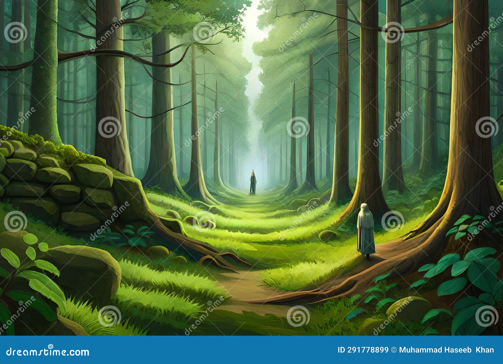 Forest Statues. Fiction Backdrop. Concept Art. Realistic Illustration ...