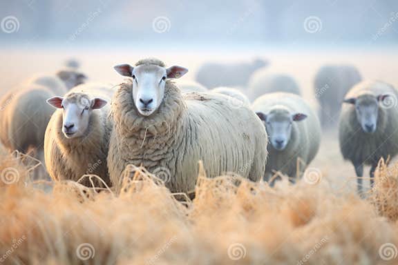 Dense Pack of Sheep with Hoarfrost Backdrop Stock Photo - Image of ...