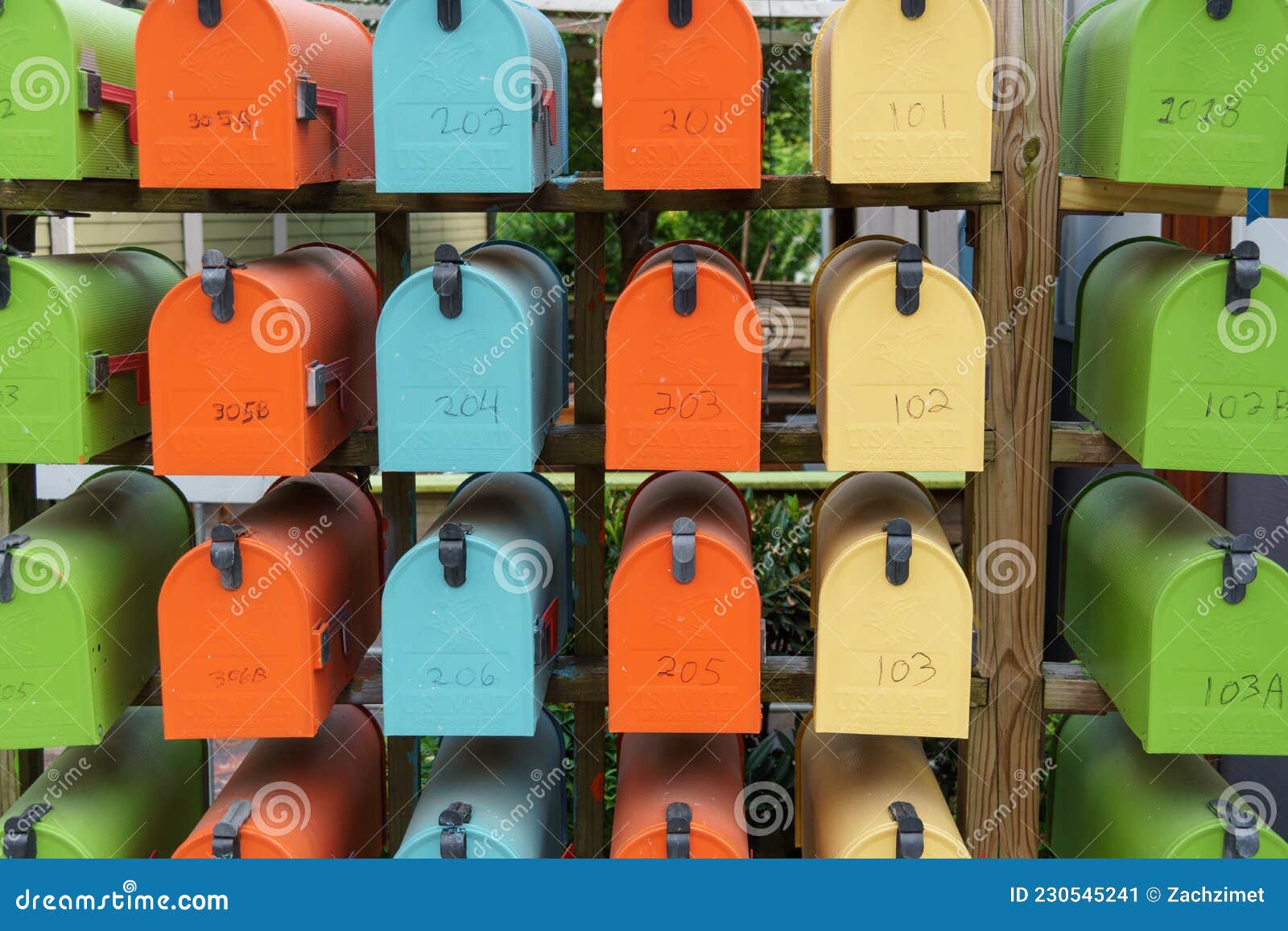 Dense Rows of Brightly Colored Mailboxes Stock Image - Image of ...