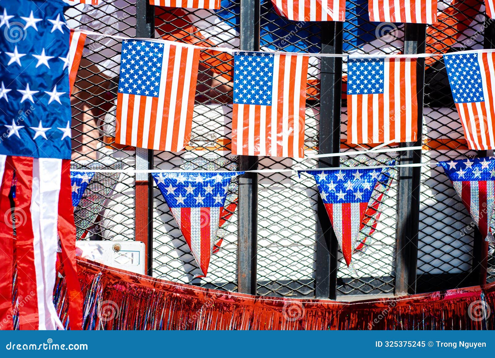 Dense of Triangle Rectangle American Flags String Hanging on Back of ...