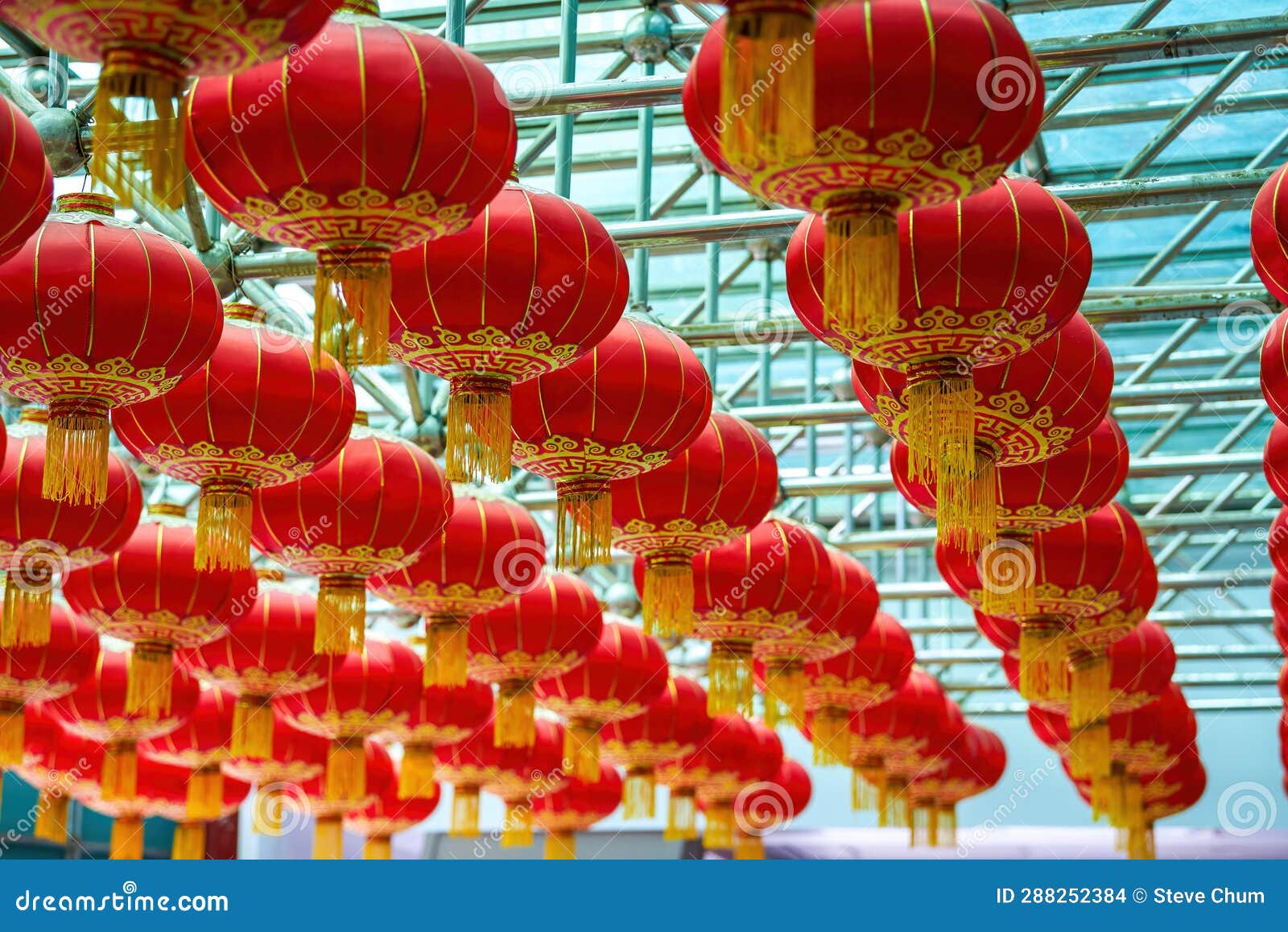 Densely Hung Festive Chinese Red Lanterns Stock Photo - Image of ...
