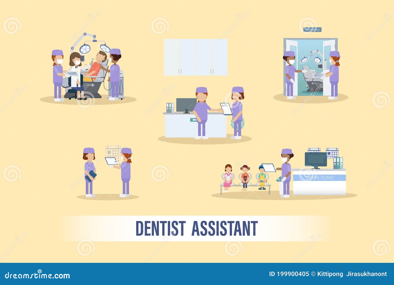 Dental assistant working stock vector. Illustration of group - 199900405