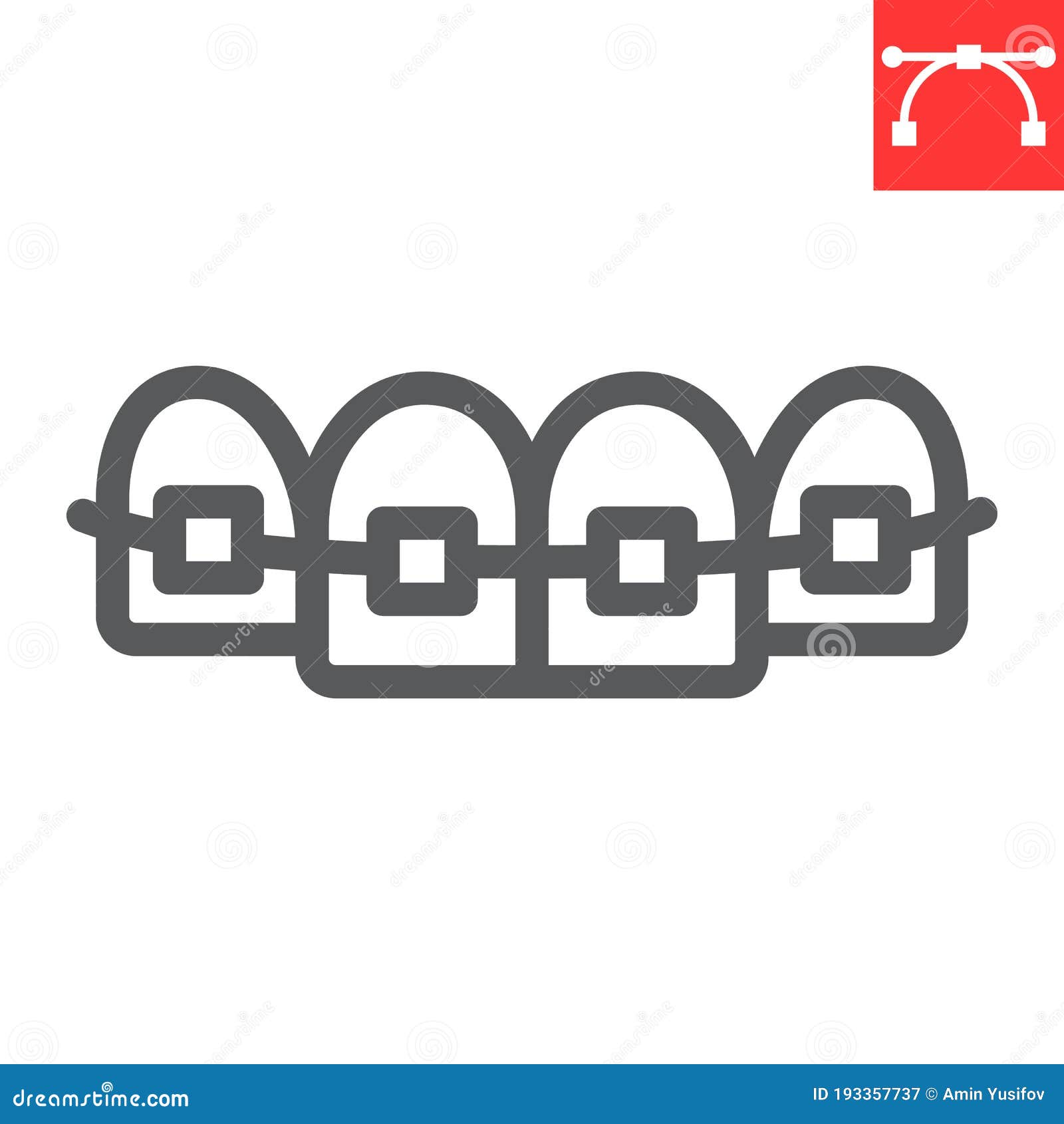 Dental Braces Line Icon, Dental And Stomatolgy, Teeth With Braces Sign ...