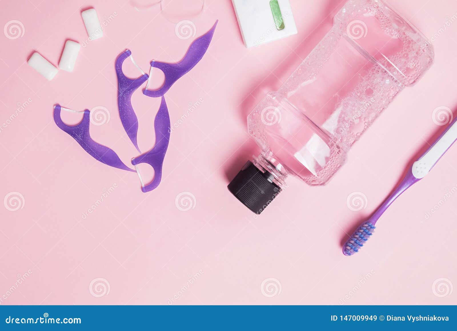 Dental Care Accessories on the Pink Background Stock Image - Image of ...