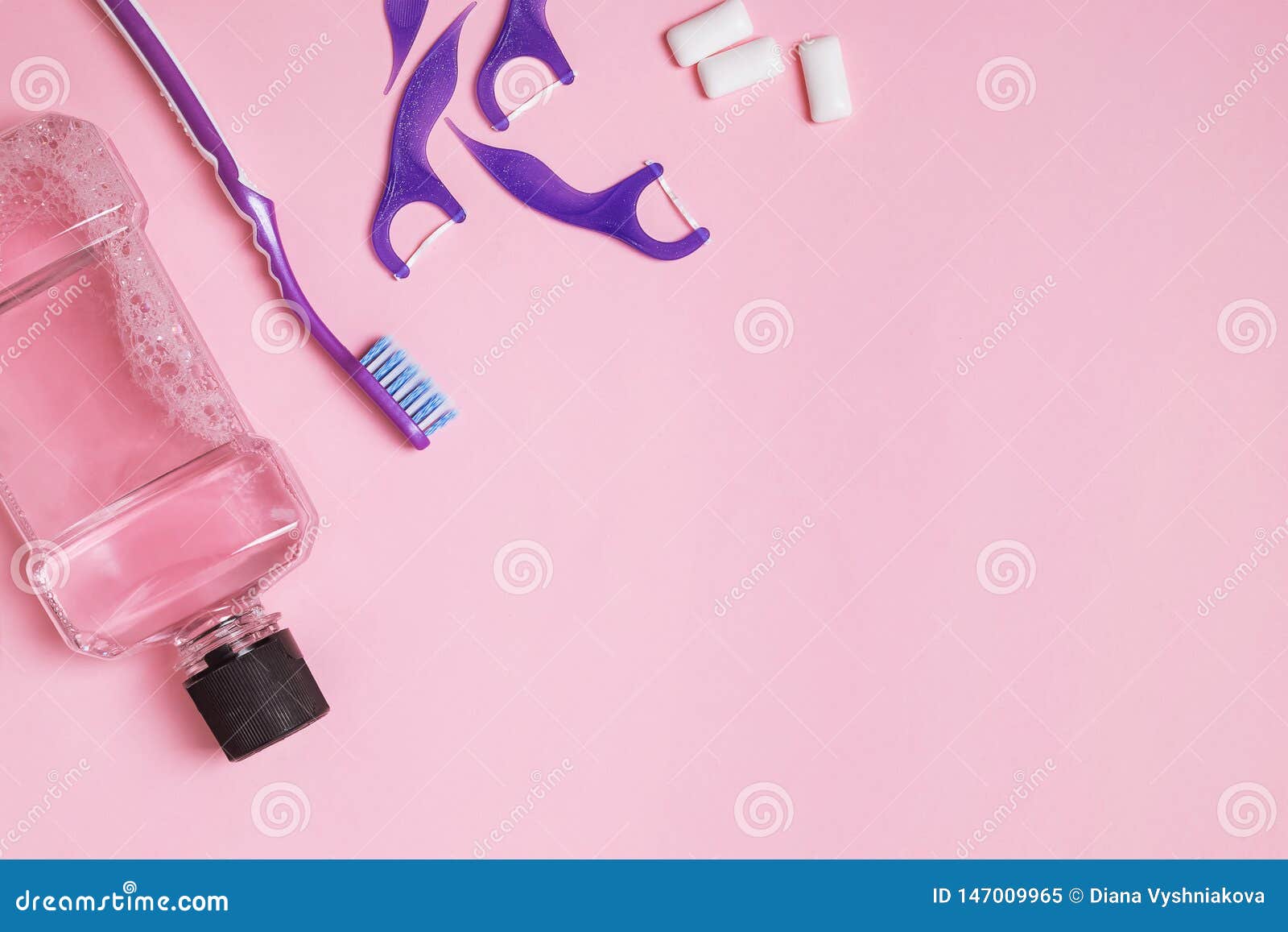 Dental Care Accessories on the Pink Background Stock Image - Image of ...