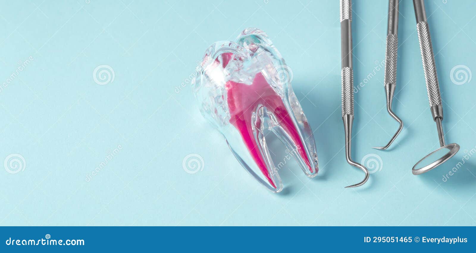Dental Care on Blue Background with Tooth and Dental Tools Stock Image ...