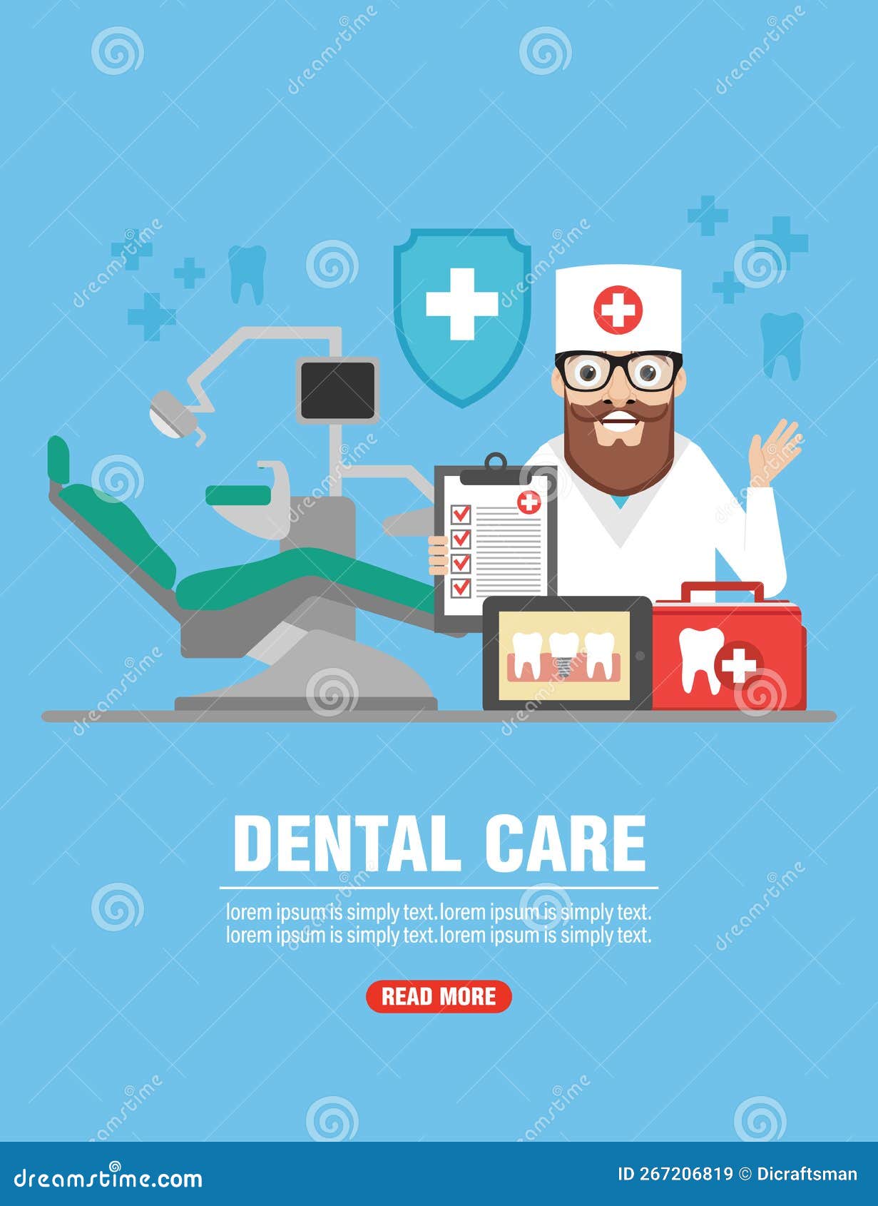 Dental Care Concept Design Flat Stock Vector - Illustration of clinic ...