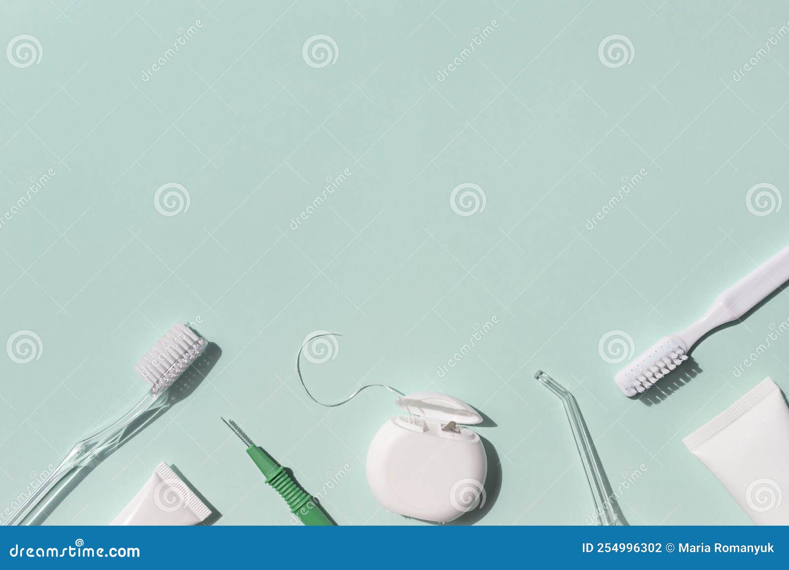 Dental Care Concept Frame with Toothbrush, Irrigator, Tooth Floss and ...