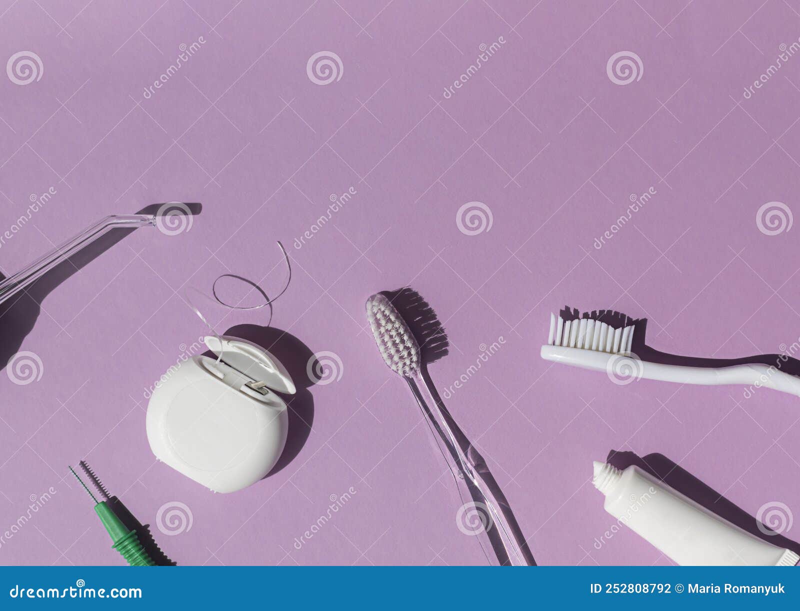 Dental Care Concept Frame with Toothbrush, Irrigator, Tooth Floss and ...