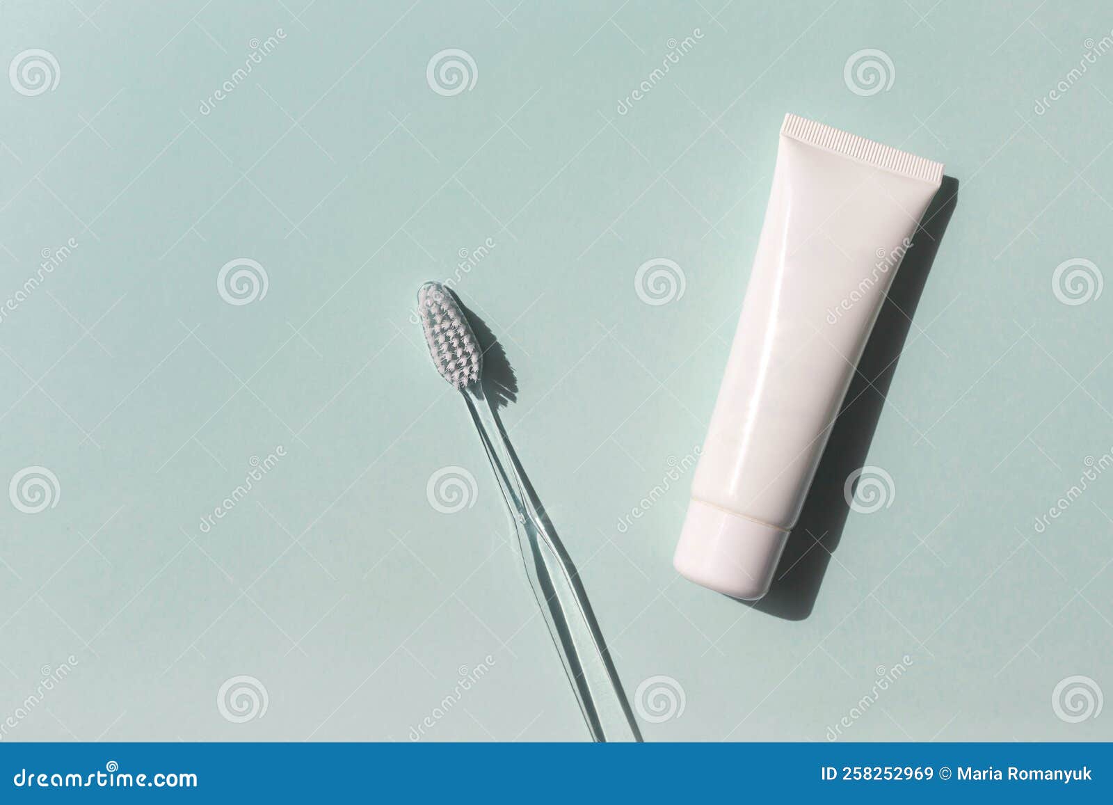 Dental Care Concept Frame with Toothbrush and Toothpaste on the Blue ...