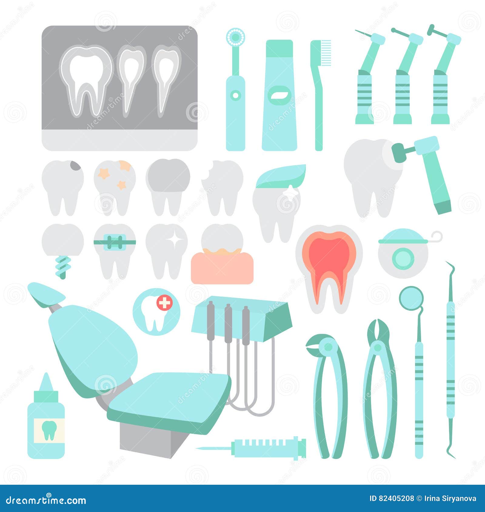 Dental Care. Dentist Instrument Tools Set. Teeth Problems and Treatment ...