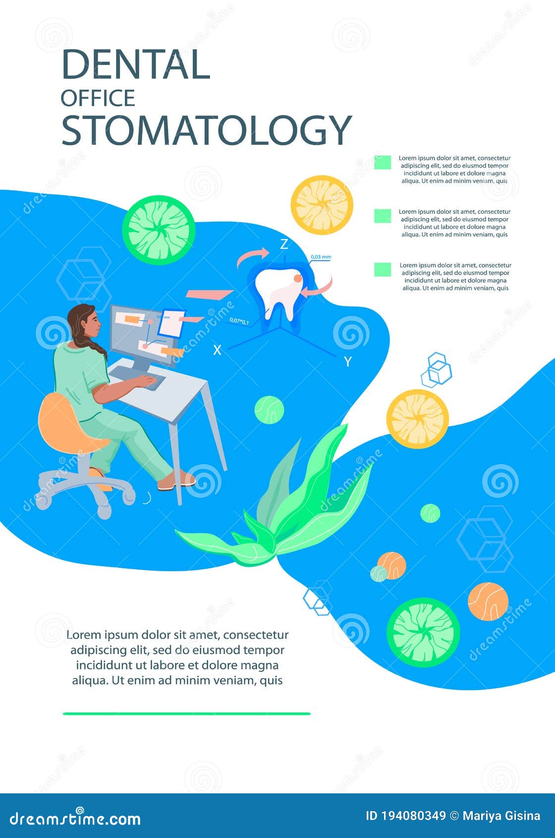 Dental Care Office and Stomatology Flyer or Leaflet with Dentist, Flat ...