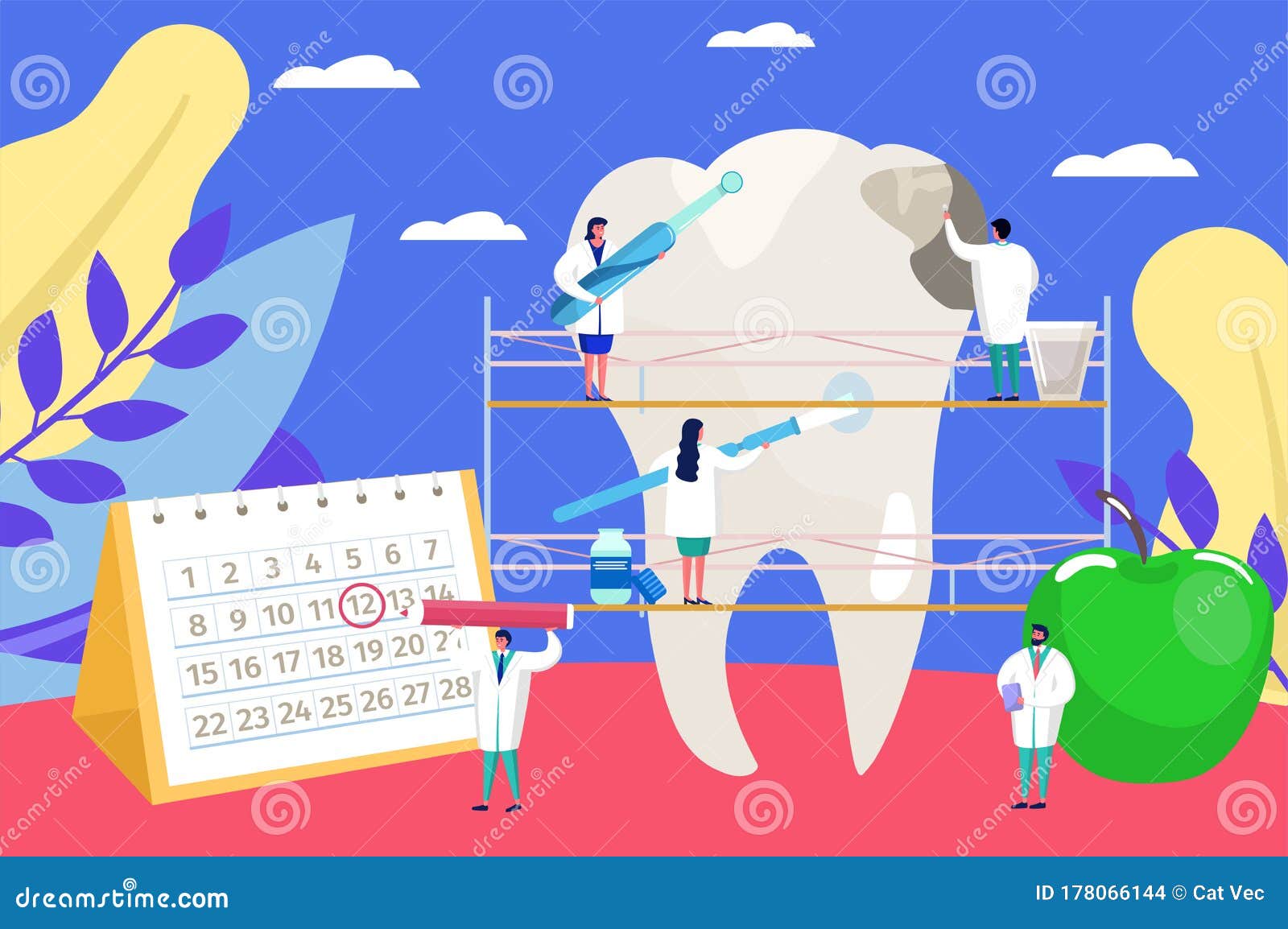 Dental Care Vector Illustration, Cartoon Flat Tiny Doctors People at ...