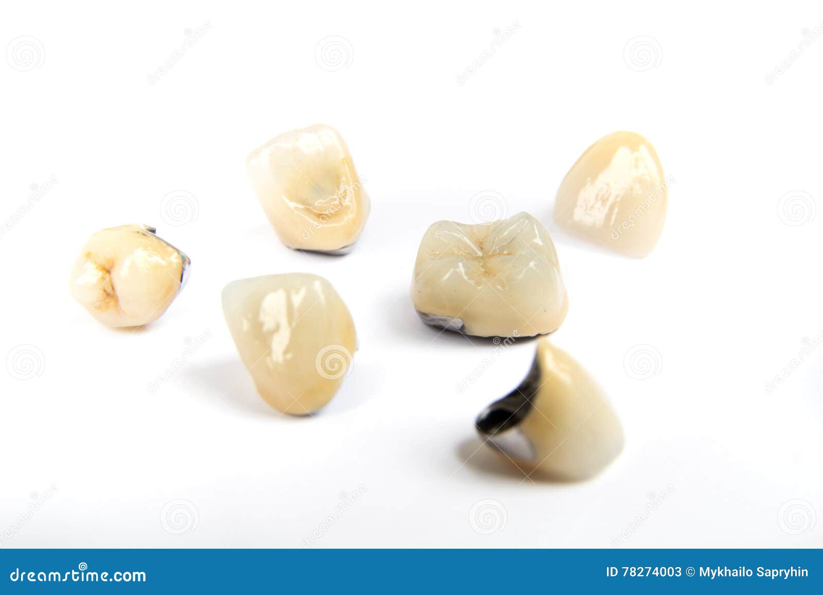 Dental Ceramic Tooth Crowns on White Background. Stock Image - Image of ...