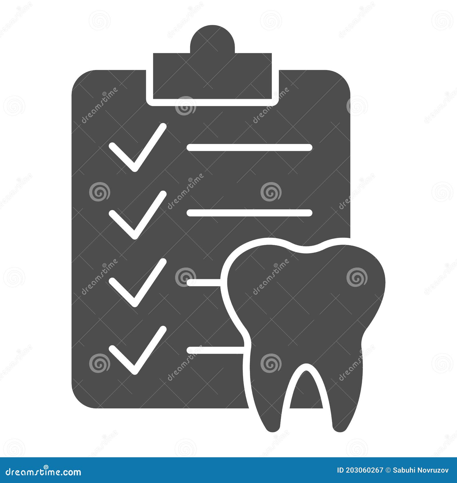 Dental Checklist and Tooth Solid Icon, Hygiene Routine Concept, Teeth ...