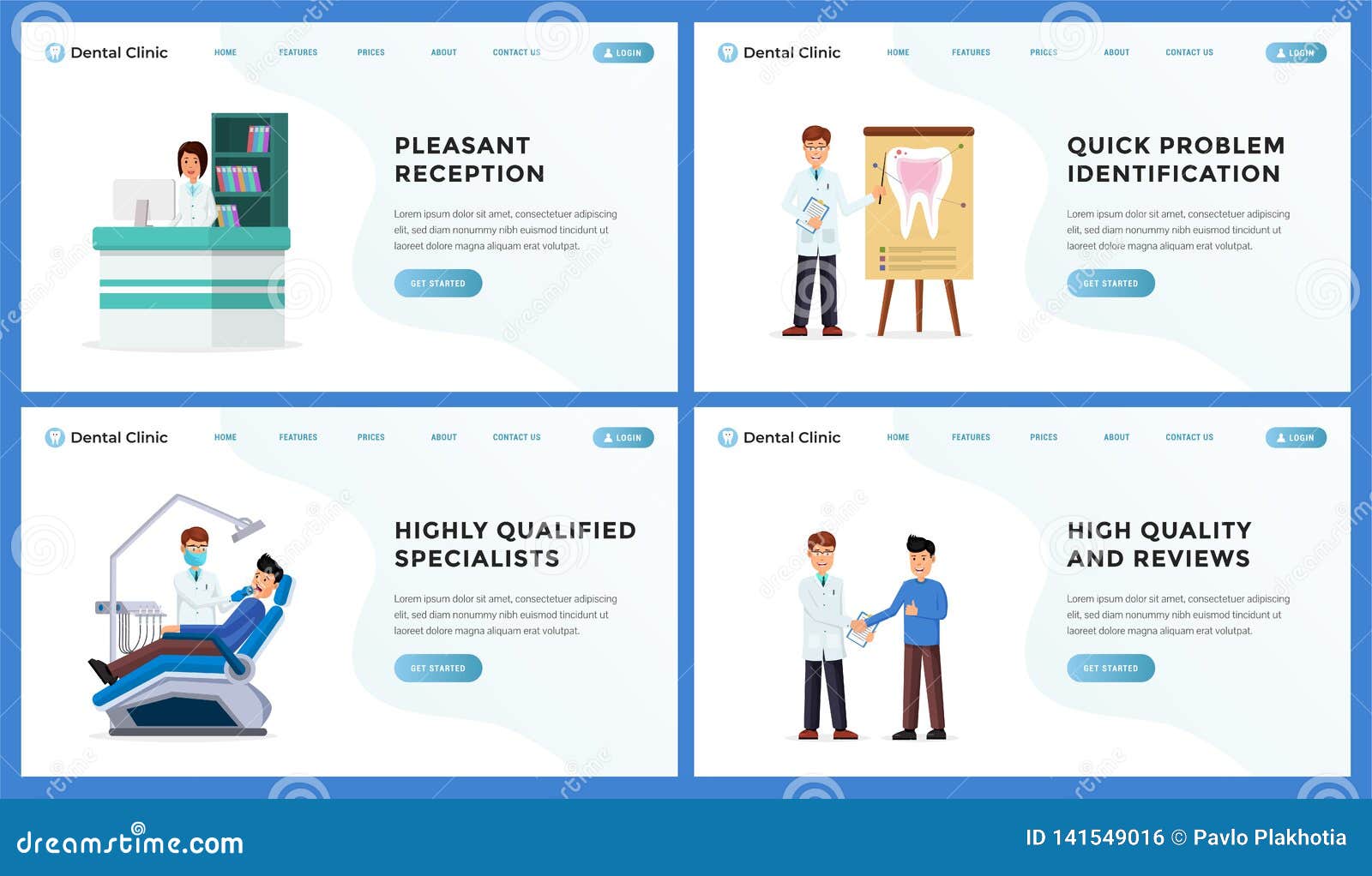 Dental Clinic Landing Website Page Set Stock Vector - Illustration of ...