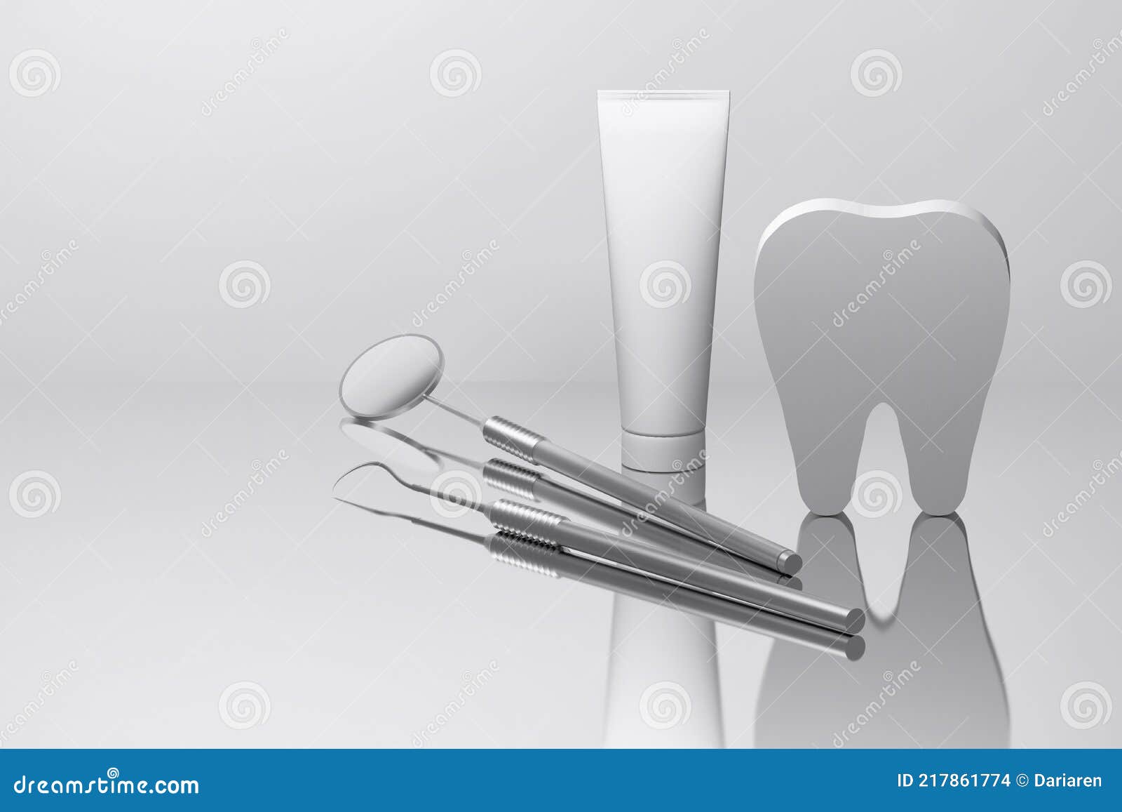 Dental Composition with Dental Mirror, Scraper, Toothpaste and Wisdom ...
