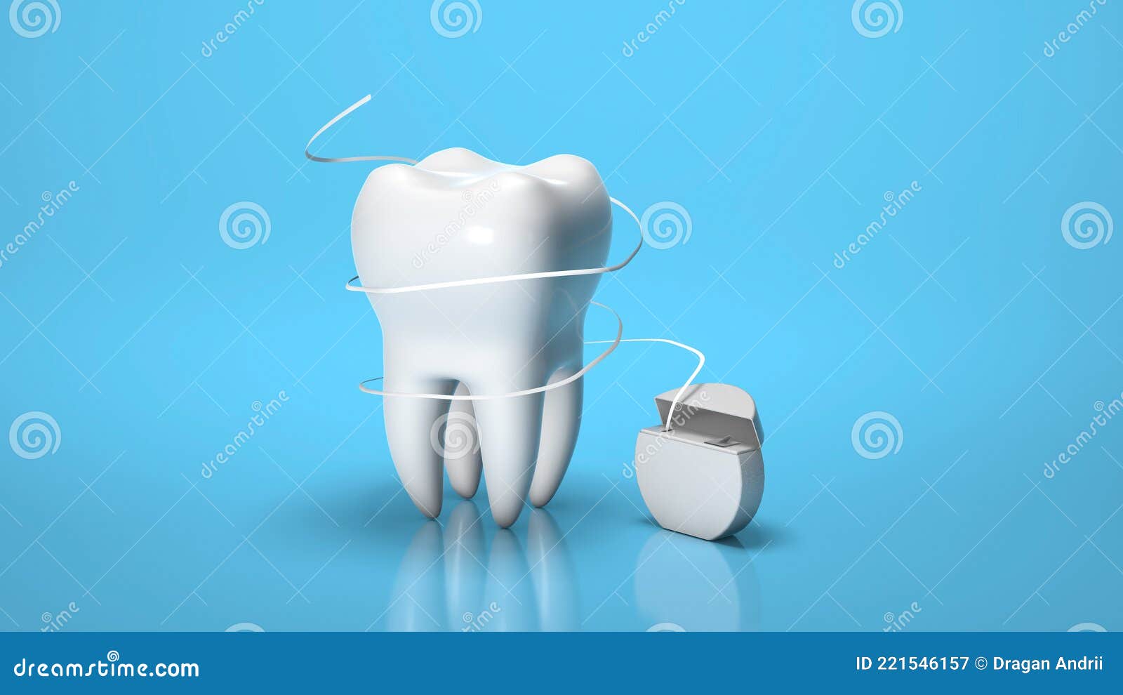 Dental Floss. Flossing Your Teeth. Tooth and Dental Floss on a Blue ...