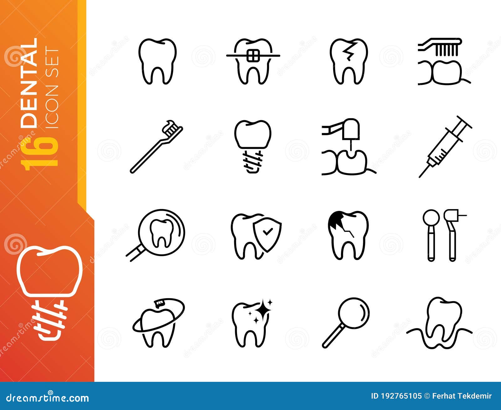 Minimal Dental Line Icon Set Stock Vector - Illustration of food ...