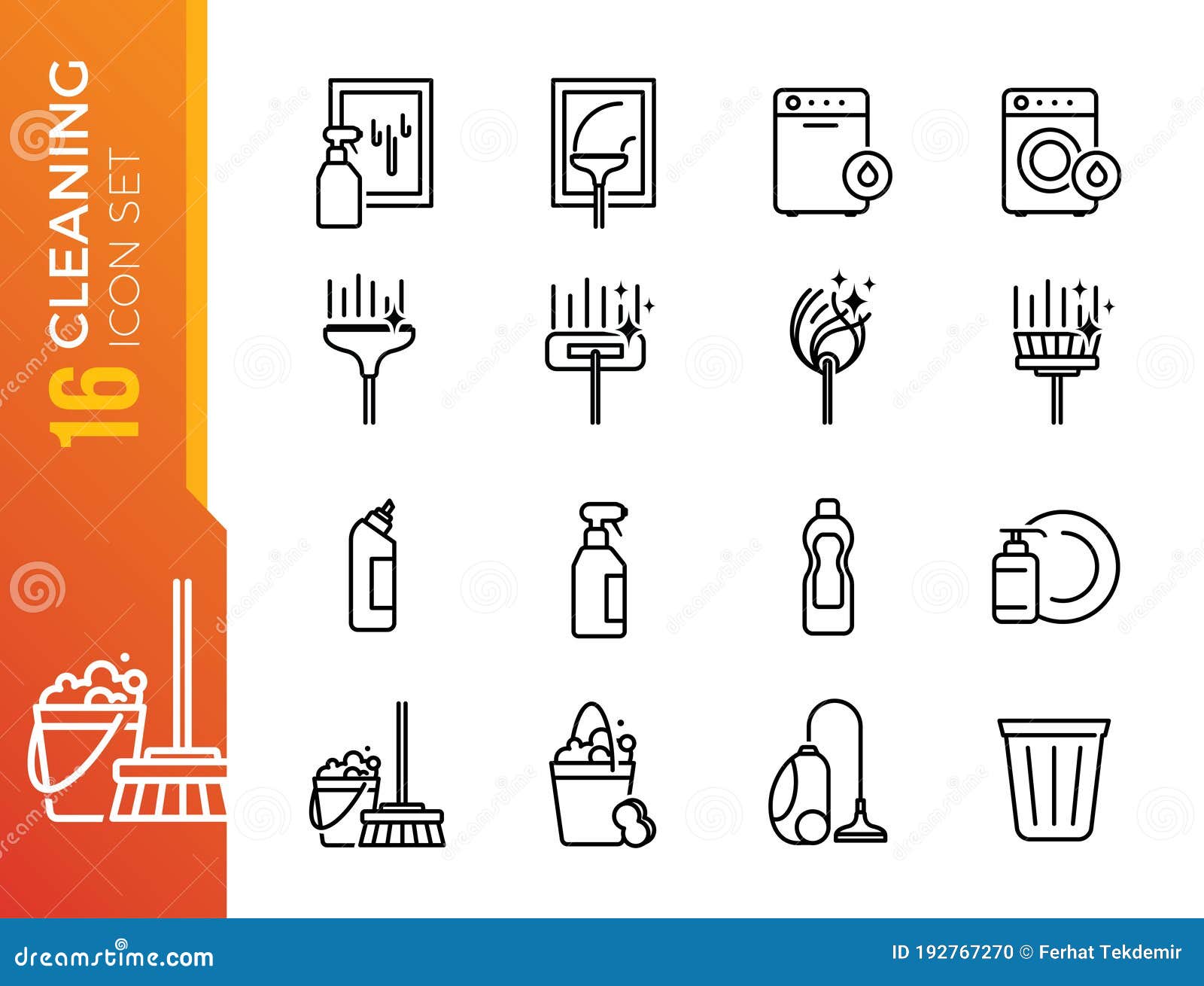 Minimal Cleaning Line Icon Set Stock Illustration - Illustration of ...