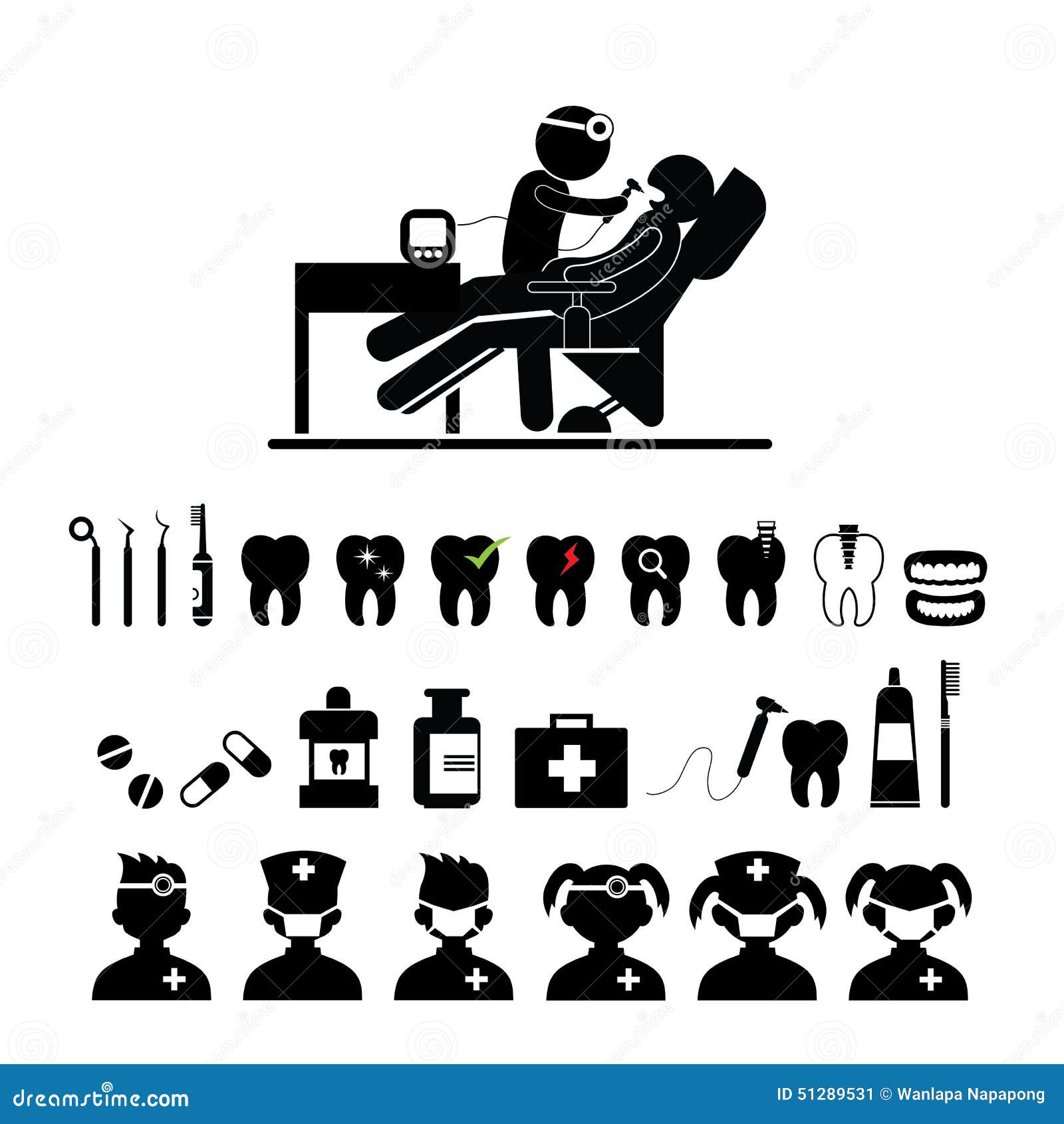 Dental icons set stock vector. Illustration of dental - 51289531