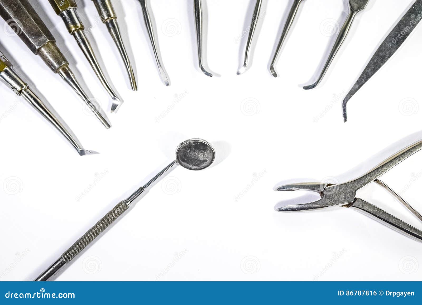 Dental Instruments Arranged on White Table. Stock Photo - Image of ...