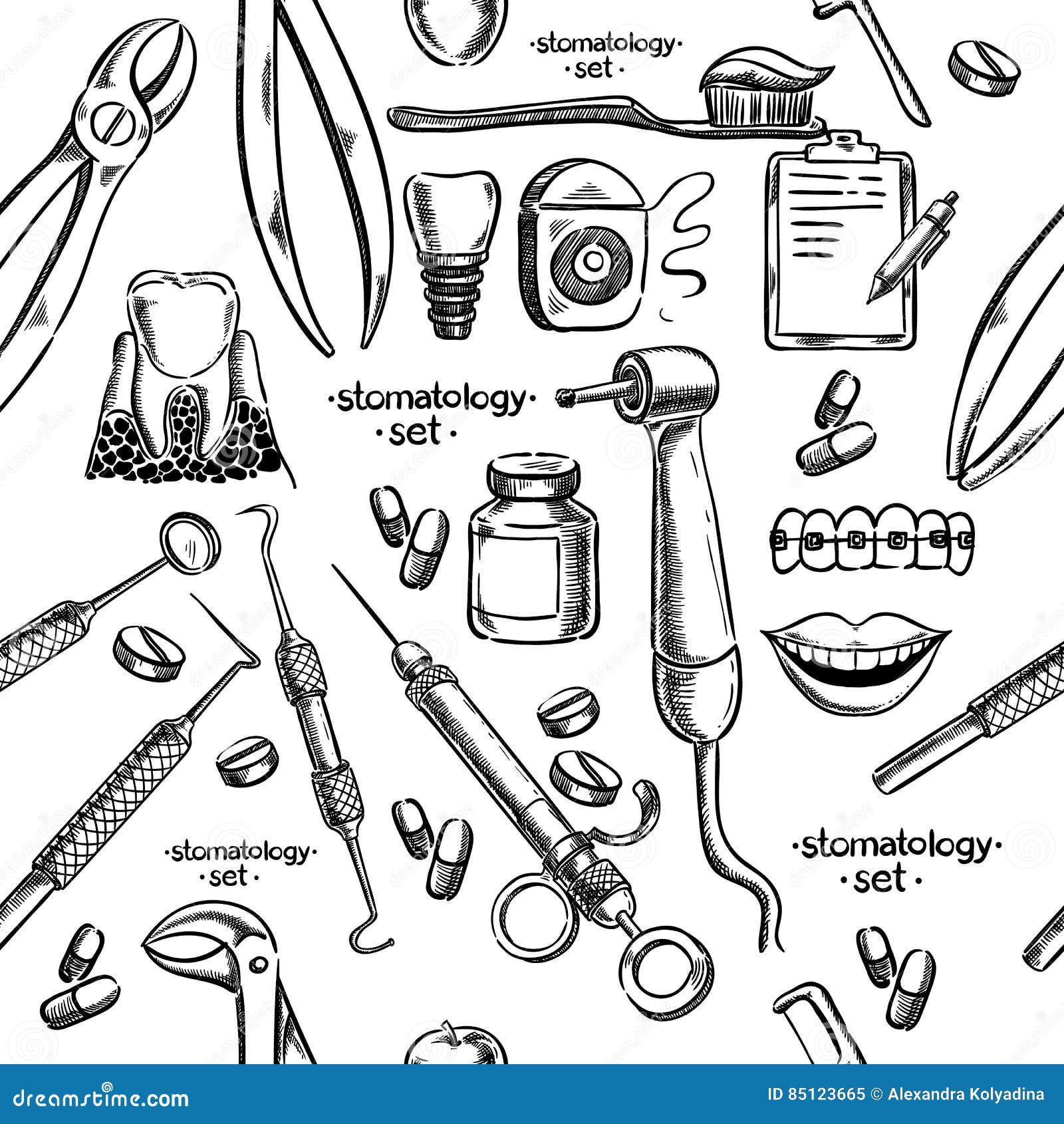 Dental Instruments and Equipment Seamless Stock Vector - Illustration ...