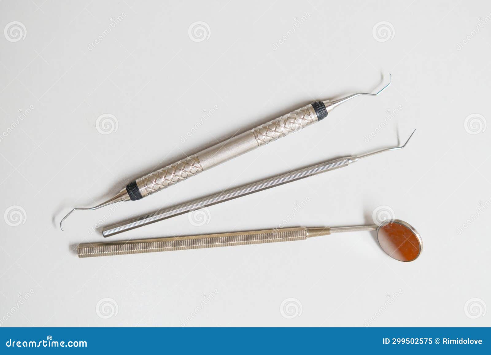 Dental Mirror, Explorer, Hook, and Dental Tools on the White Background ...