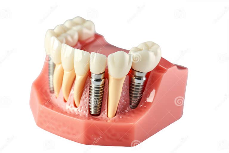 Dental Model Featuring Multiple Implants, Demonstrating Various Tooth ...