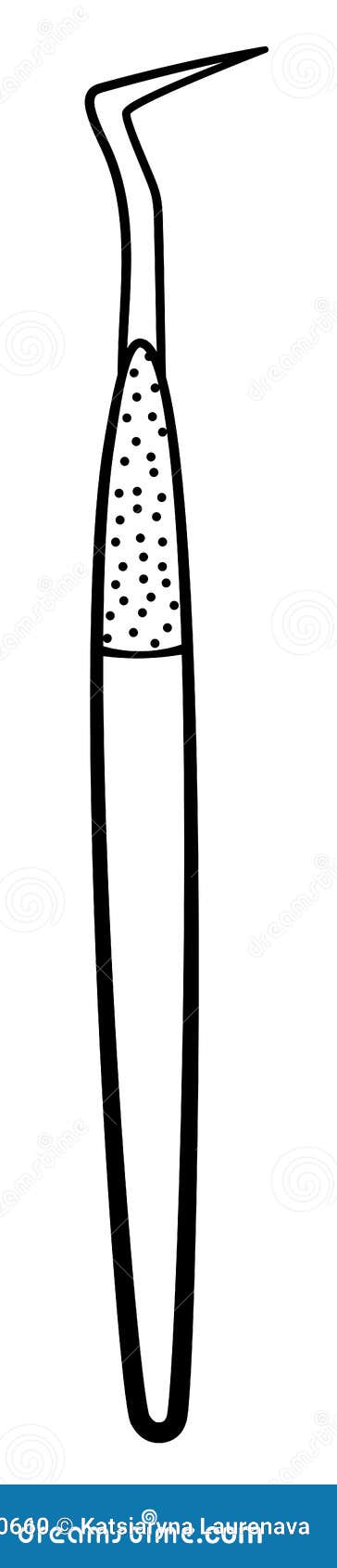 Dental Probe for Dentist in Black Lines on White Background Stock ...