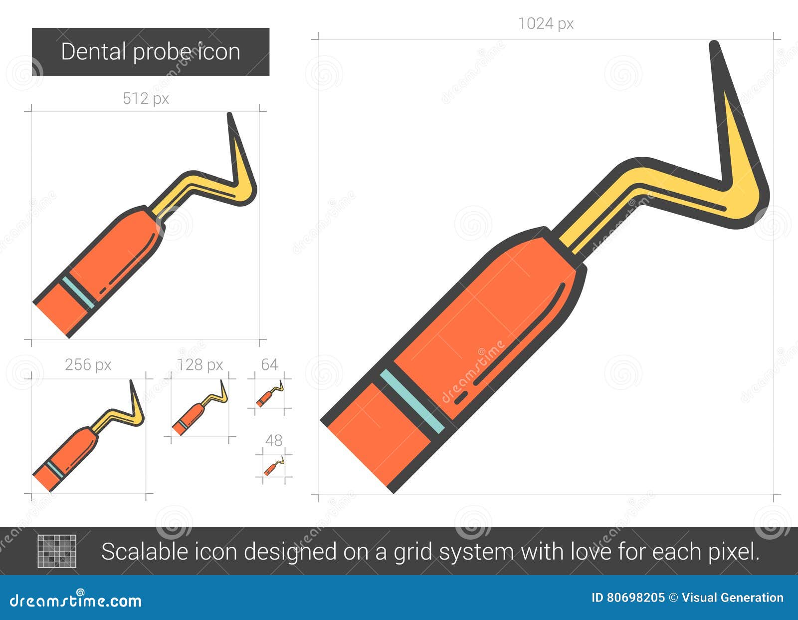 Dental probe line icon. stock vector. Illustration of hook - 80698205