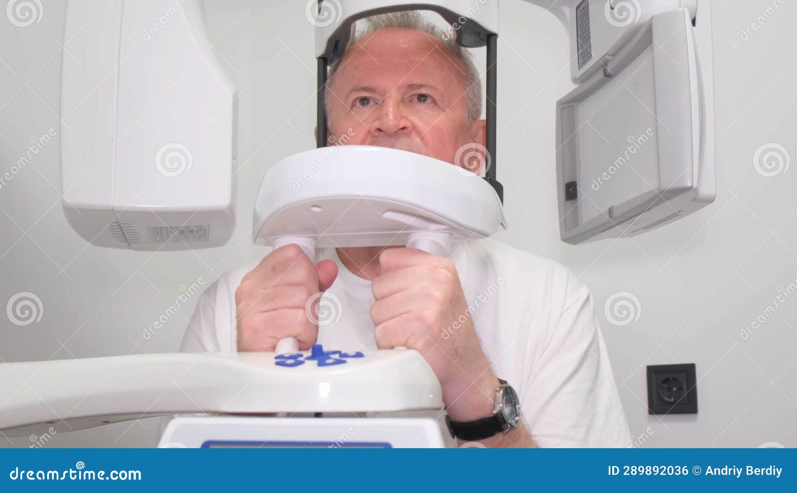 Dental X-ray Machine with a Cephalometric Socket, an Elderly Man Takes ...