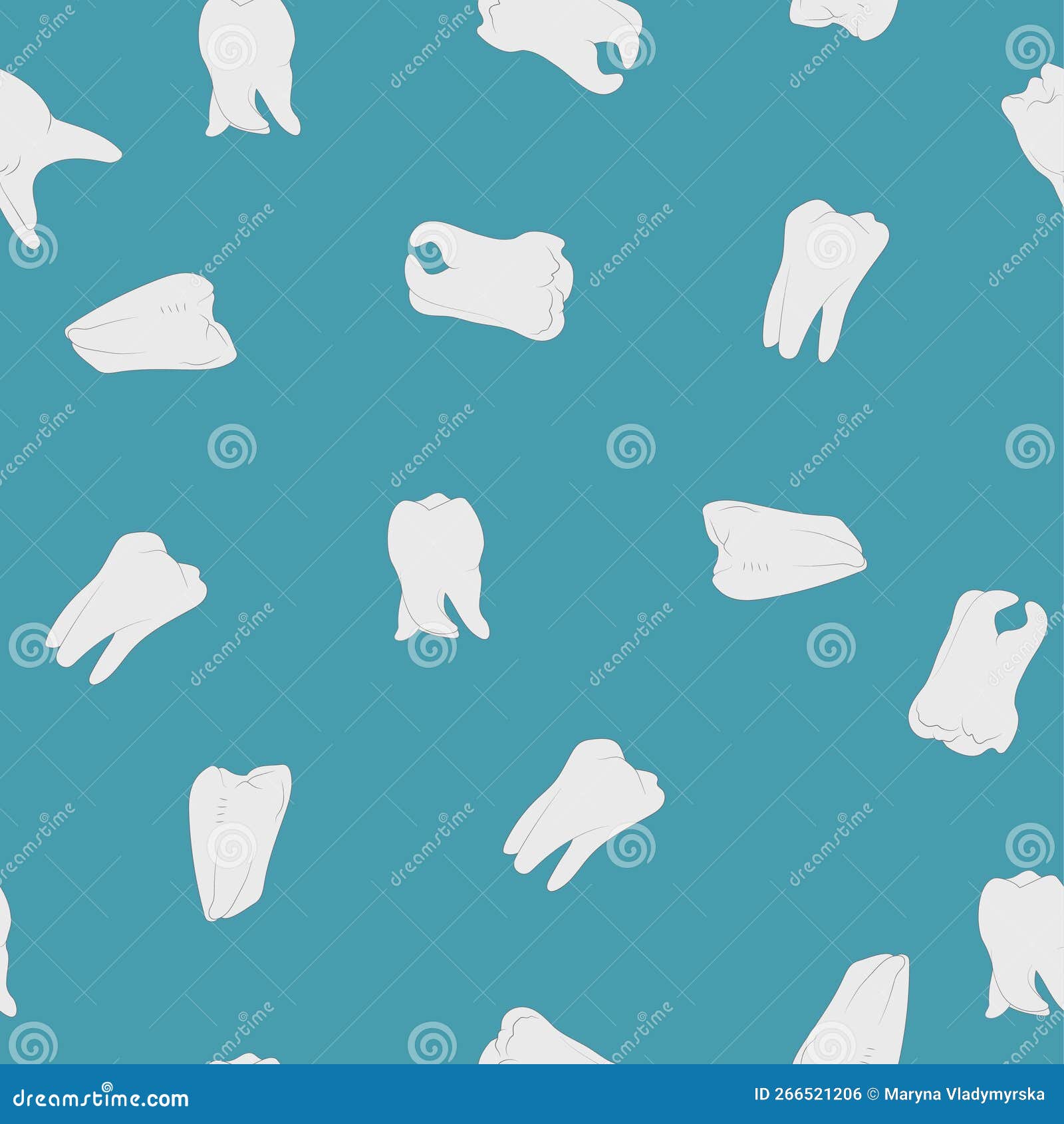 Dental Seamless Vector Pattern. White Teeth on Blue Background Stock ...