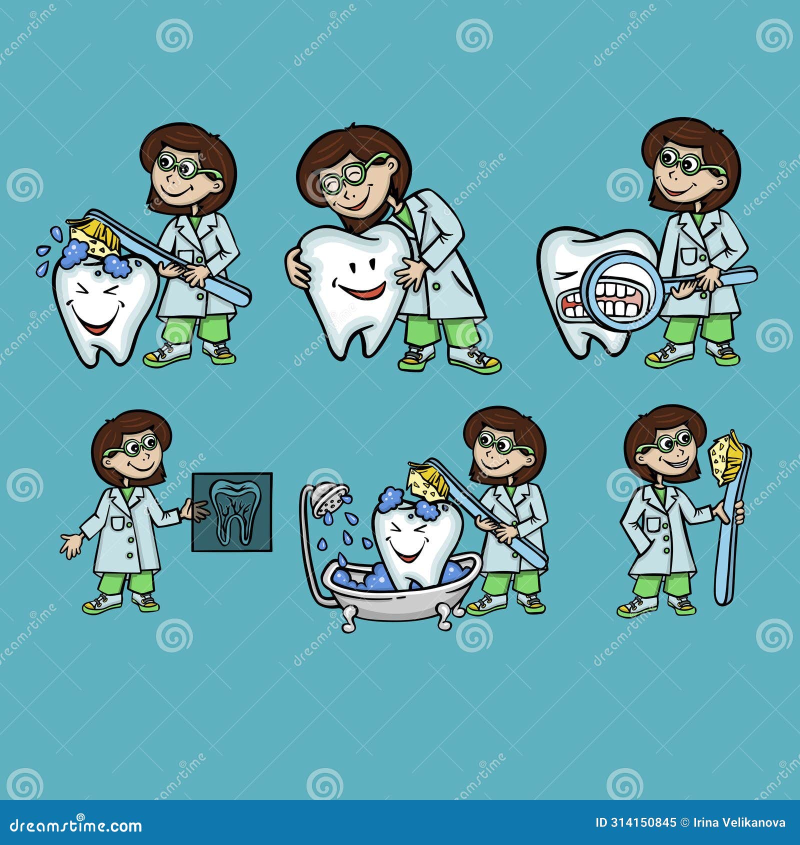 Dental Set with Dentist Cartoon Style Vector Stock Vector ...