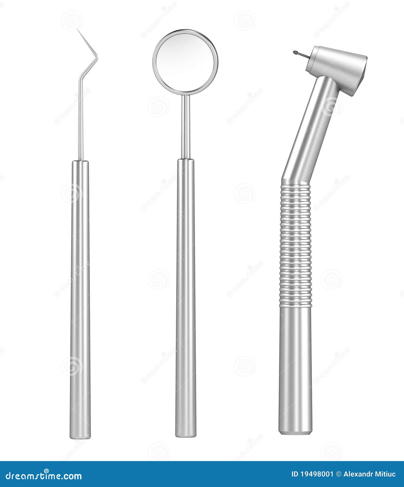 Dental Set: Mirror, Probe and Drill Stock Illustration - Illustration ...
