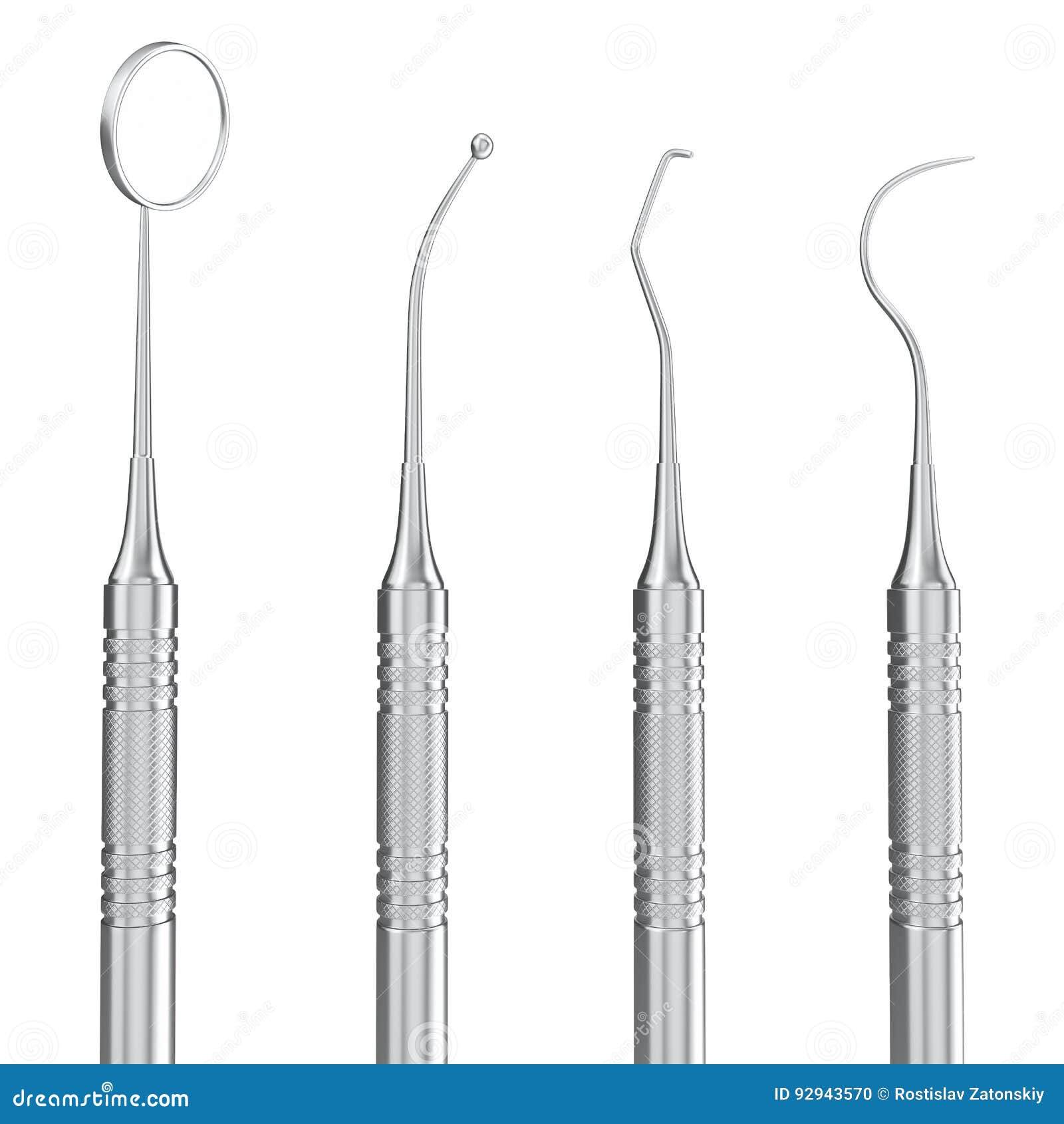 Dental Set, Mirror, Probe, Isolated on White Background. 3D Rendering ...