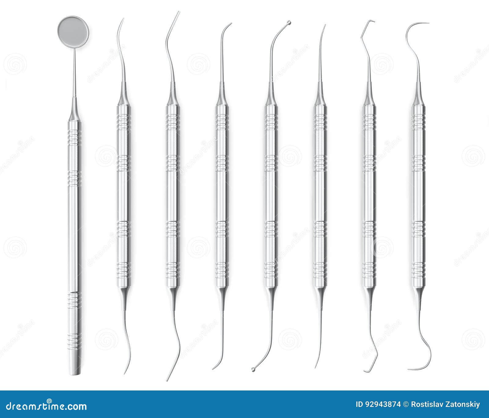 Dental Set, Mirror, Probe, Isolated on White Background. 3D Rendering ...