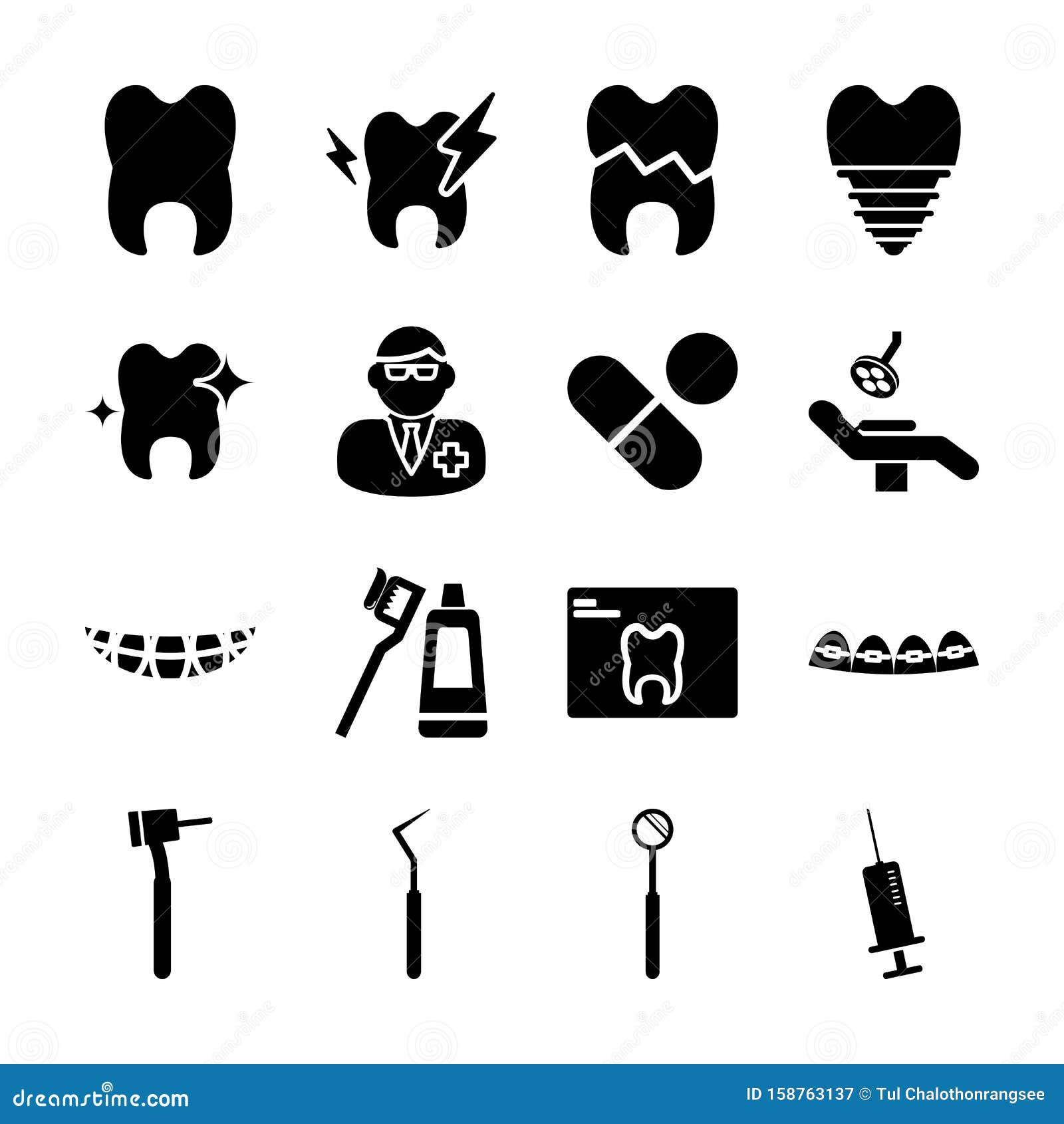 Dental solid icons stock vector. Illustration of equipment - 158763137