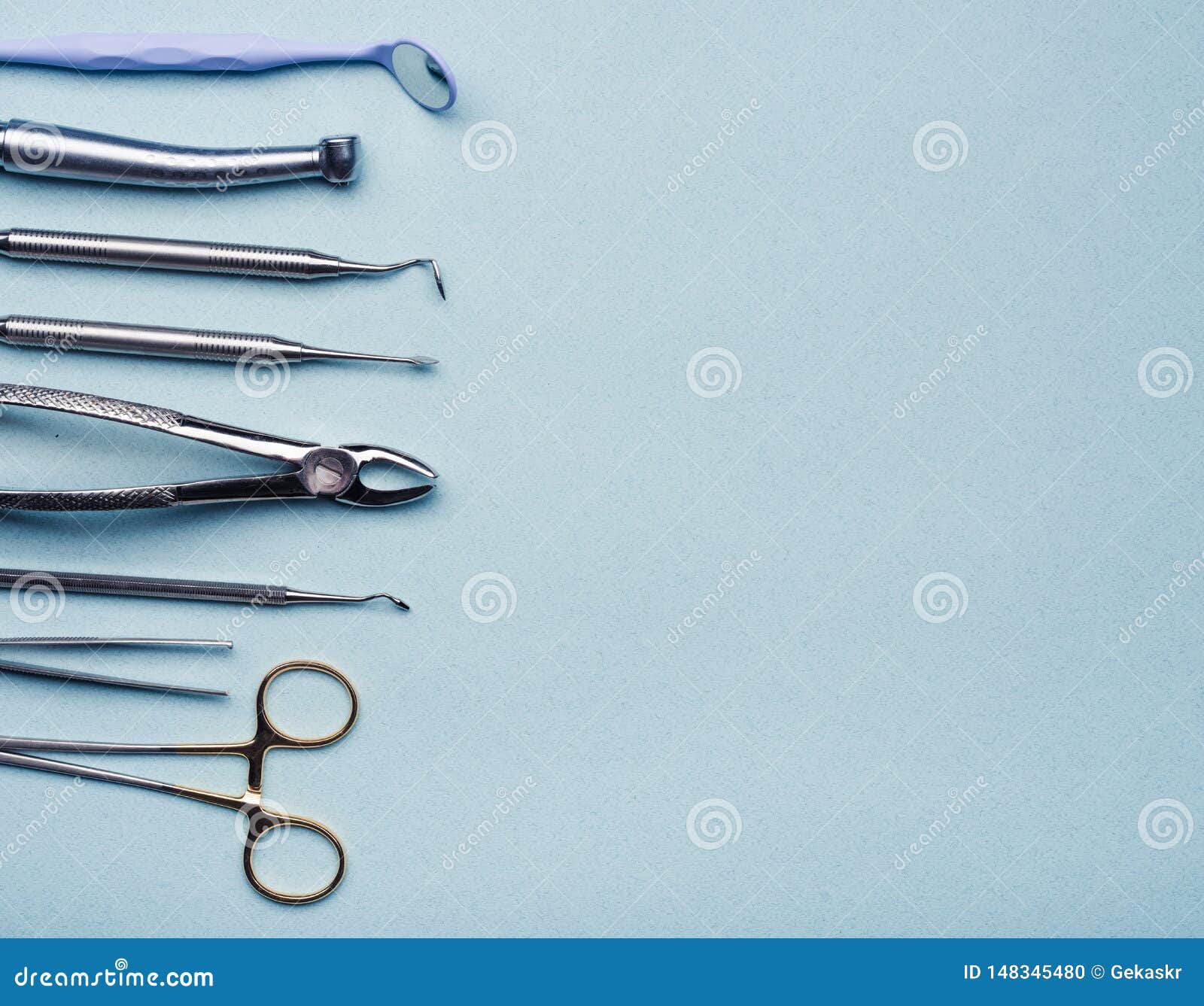Dental Steel Instruments with Copy Space Stock Photo - Image of flat ...