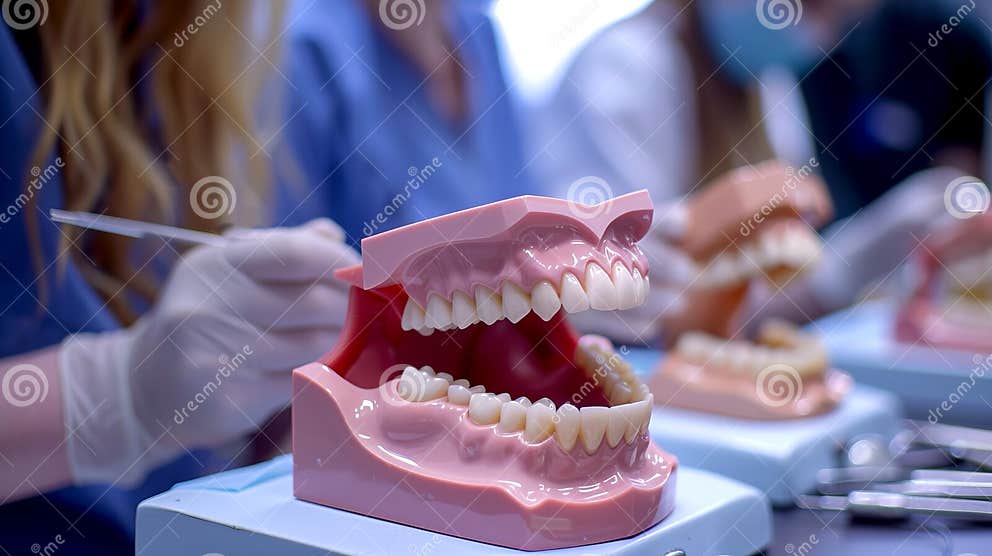 Dental Students Practicing on Realistic Teeth Models in a Classroom ...
