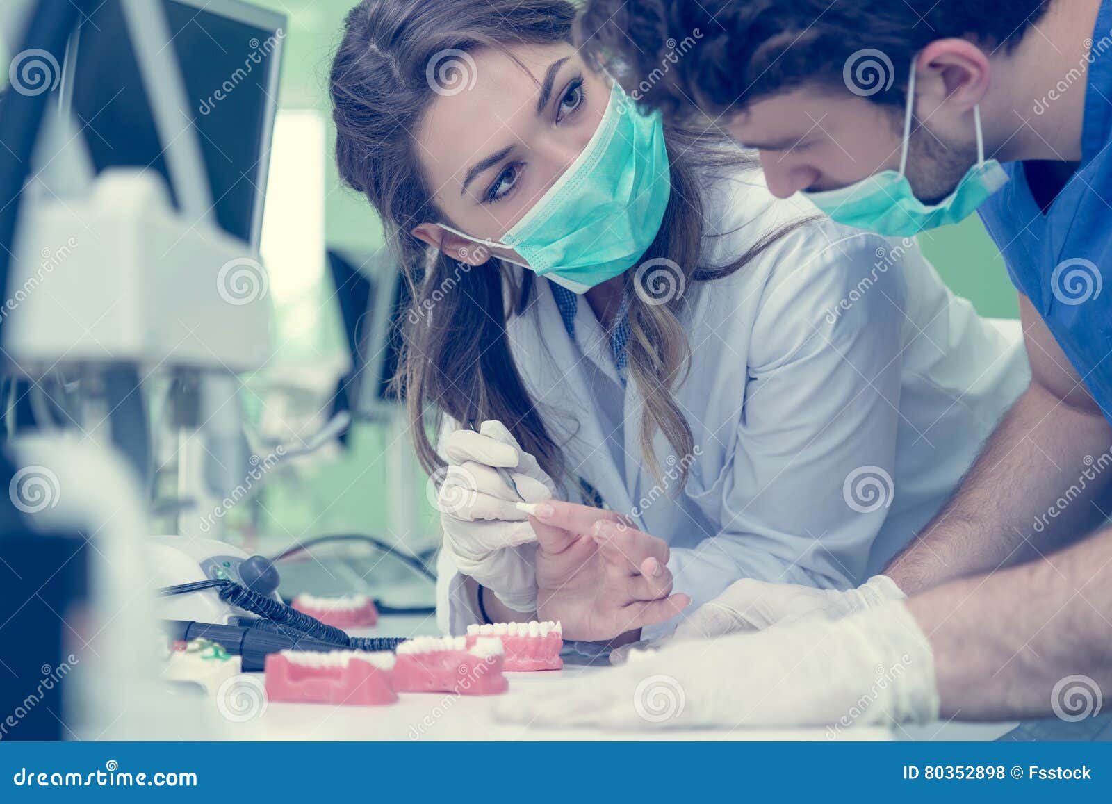 Dental Students while Working on the Denture, False Teeth. Stock Photo ...