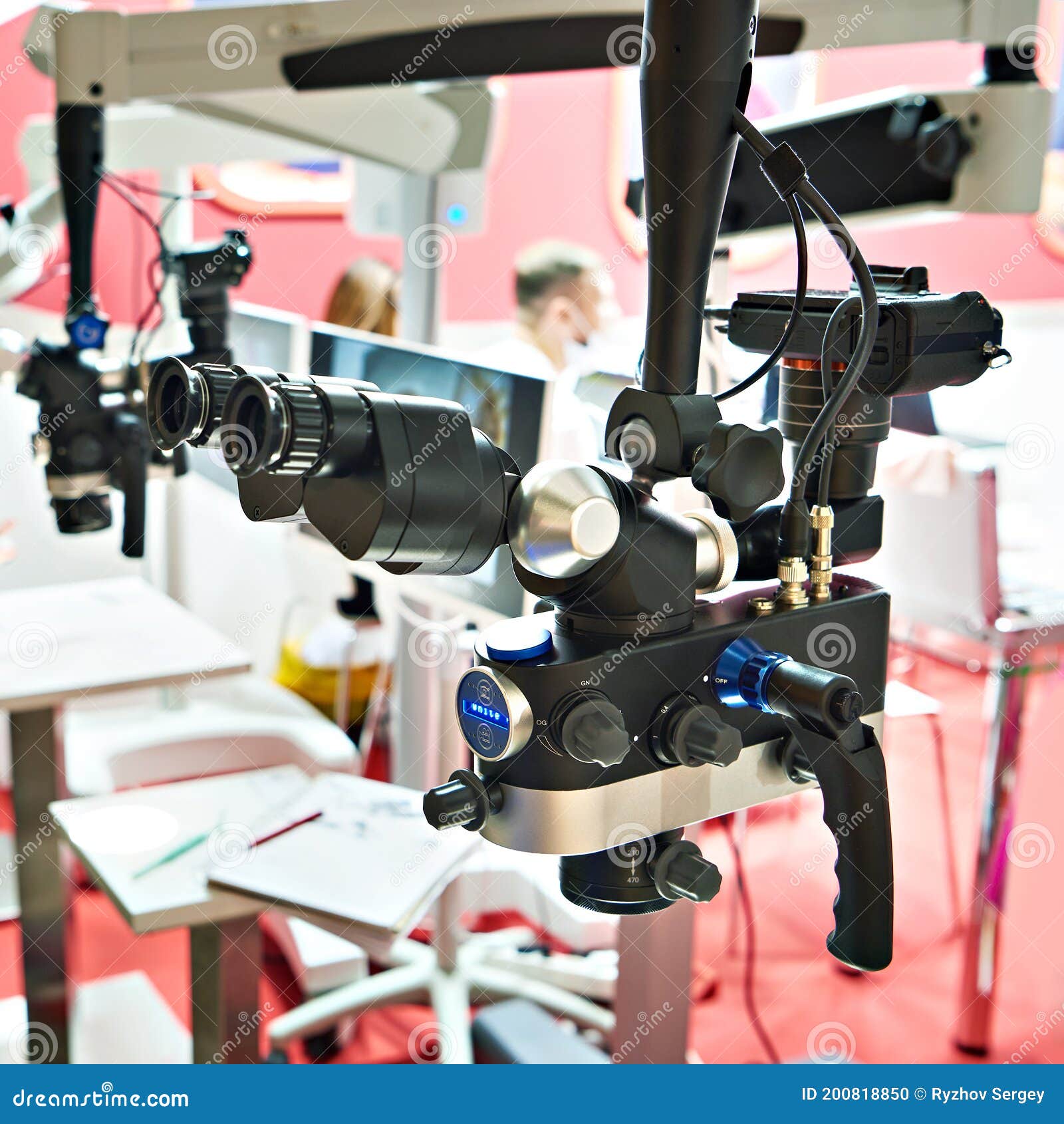 Surgical Microscope Examination Procedure. Dentist Is Looking On Teeth ...