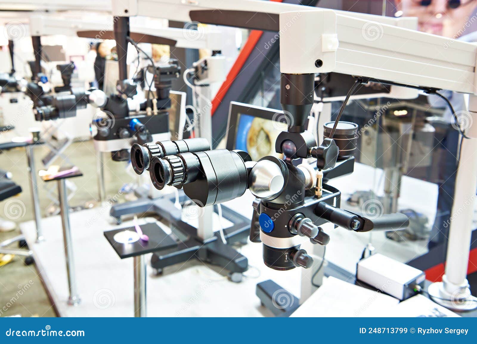 Surgical Microscope Examination Procedure. Dentist Is Looking On Teeth ...