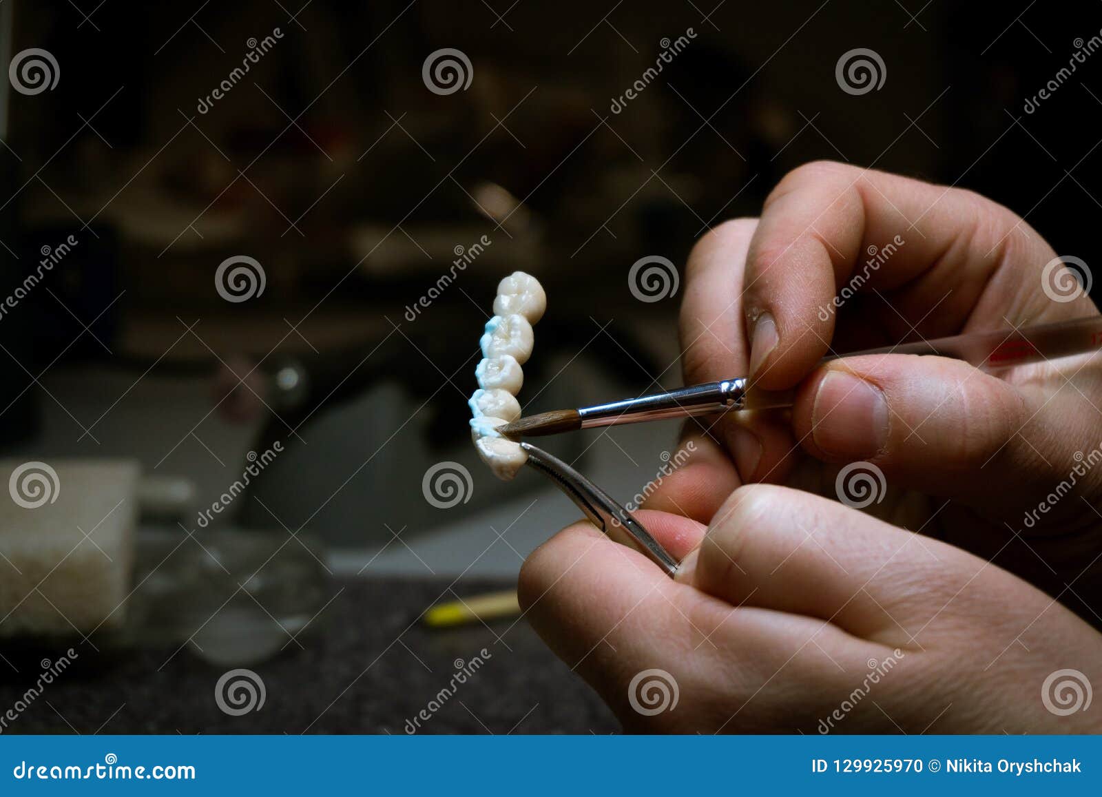 Dental Technician Will Design Dental Crowns. Close-up. Laboratory Stock ...