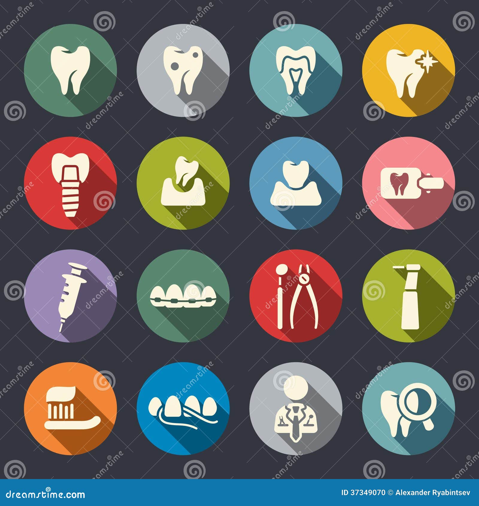 Dental theme flat icons stock vector. Illustration of medicine - 37349070