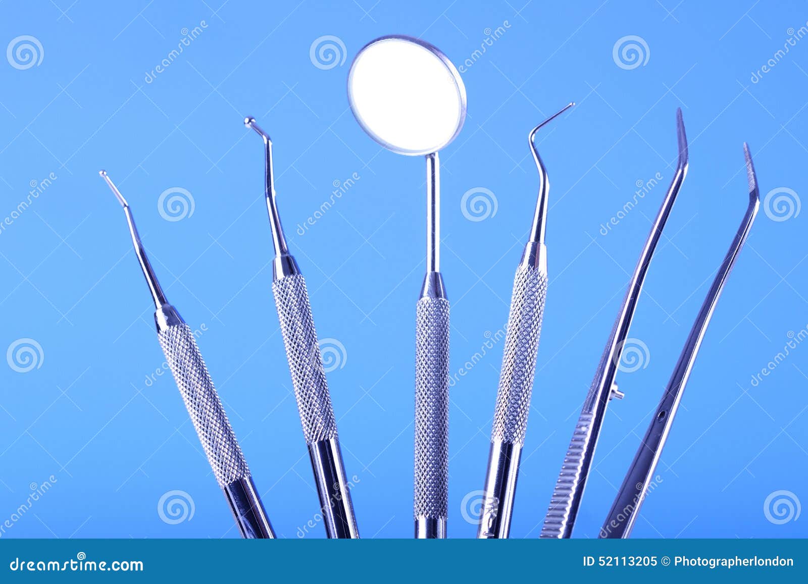 Dental Tools on Blue Background Stock Image - Image of health, medicine ...