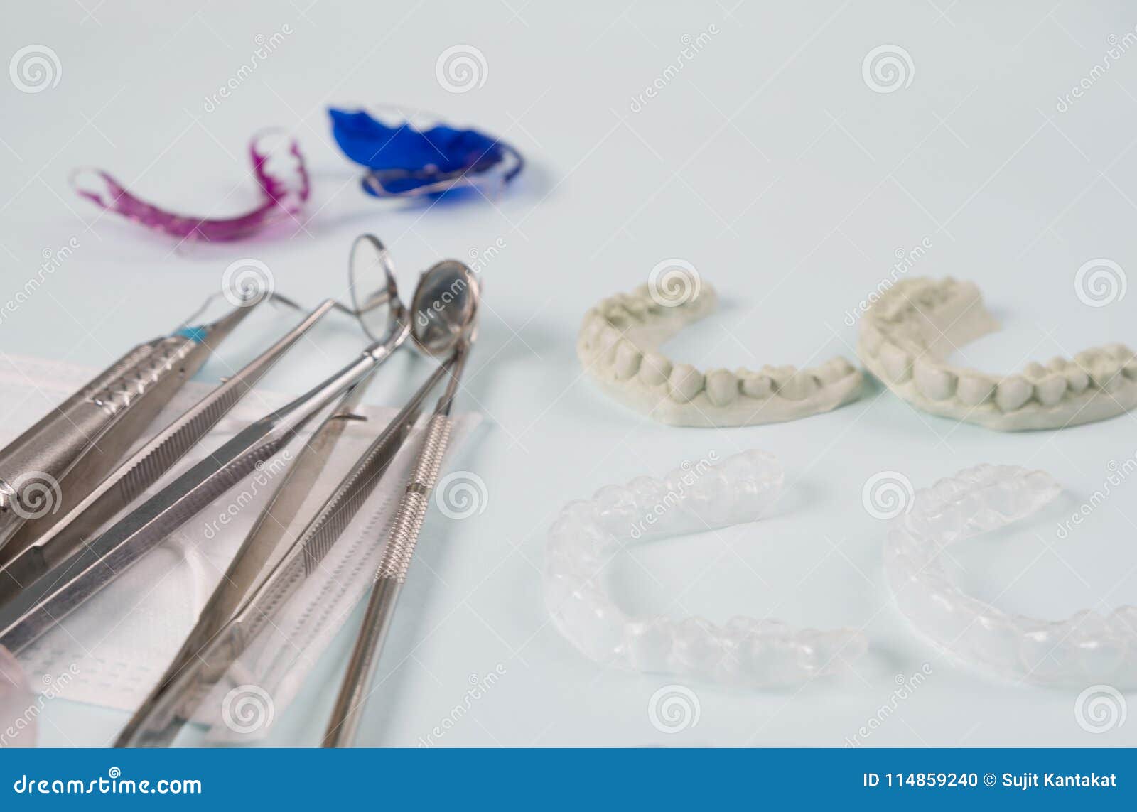 Dental tools and retainer. stock photo. Image of orthodontics - 114859240