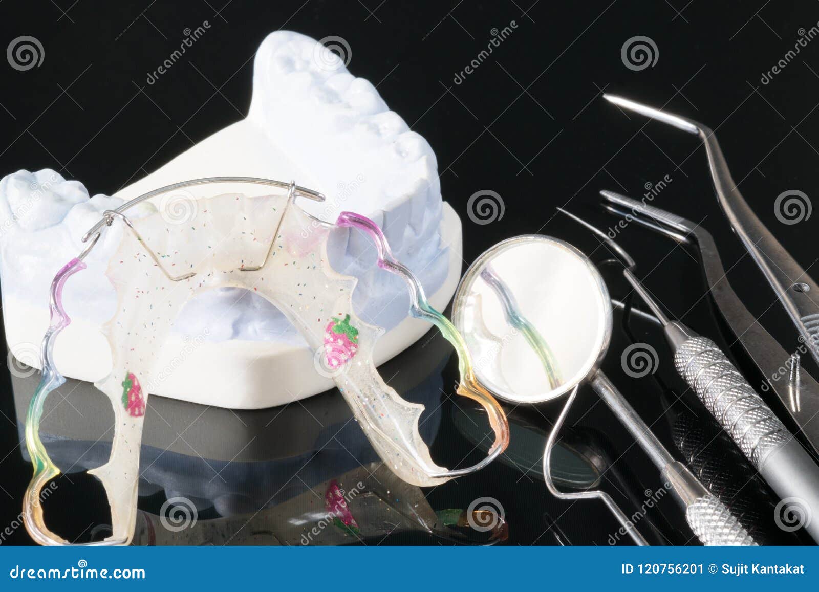 Dental tools and retainer. stock image. Image of dentistry - 120756201