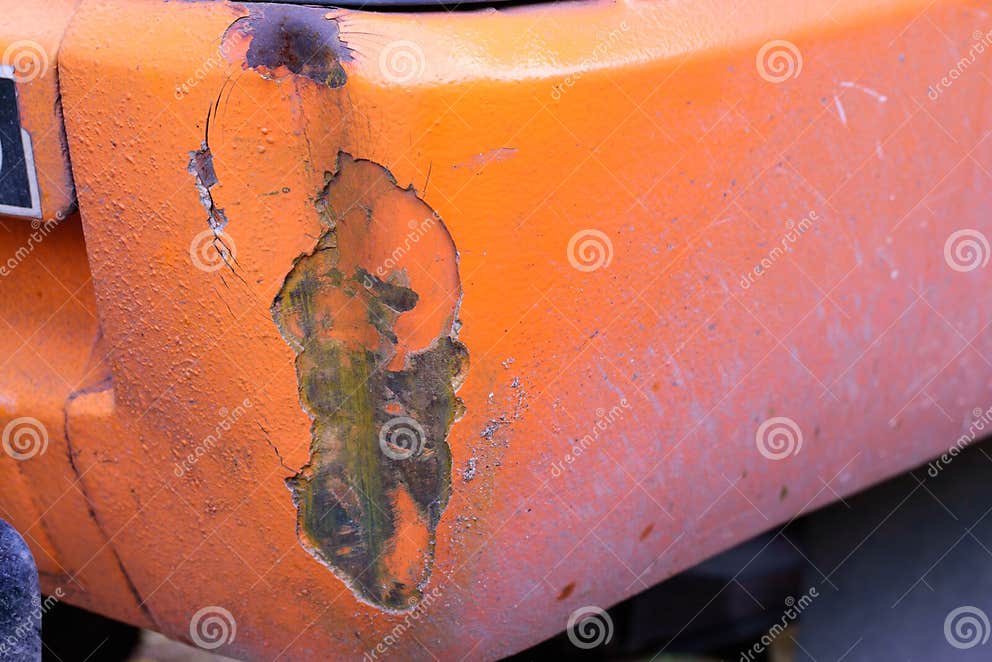 The Dented Car on the Orange Surface Stock Image - Image of rental ...