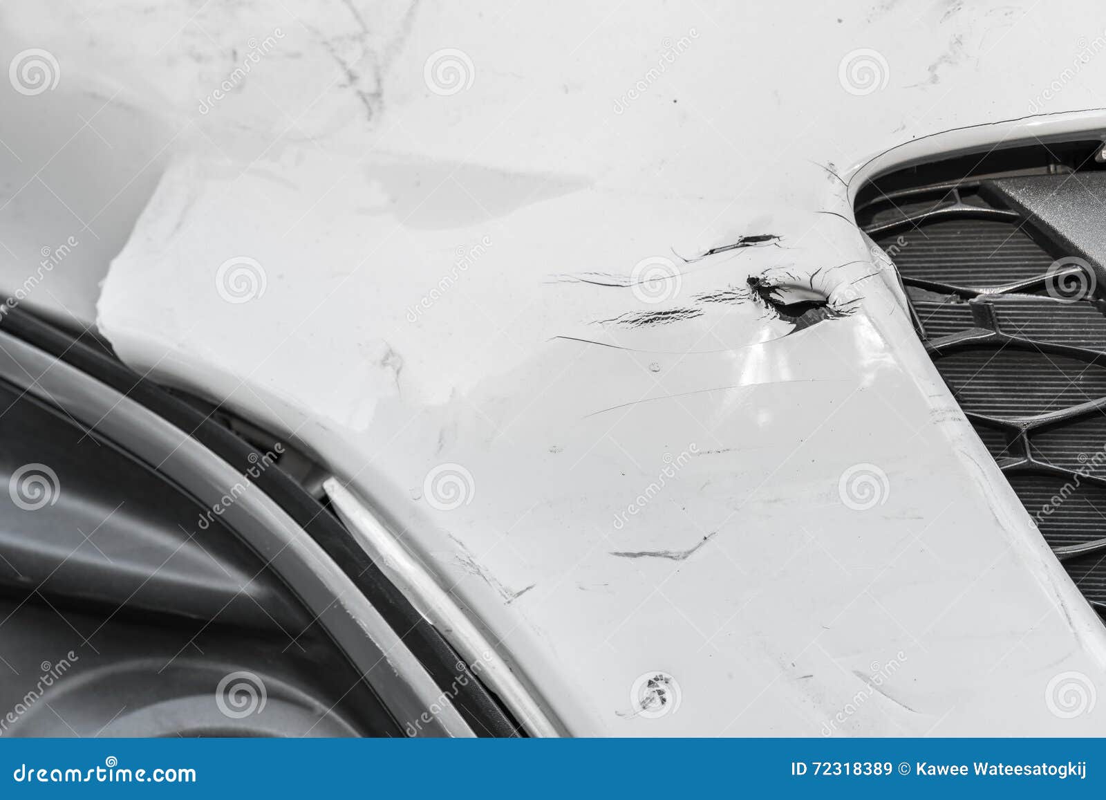 Dented Wound and Scratches on a Damaged White Car Stock Image - Image ...